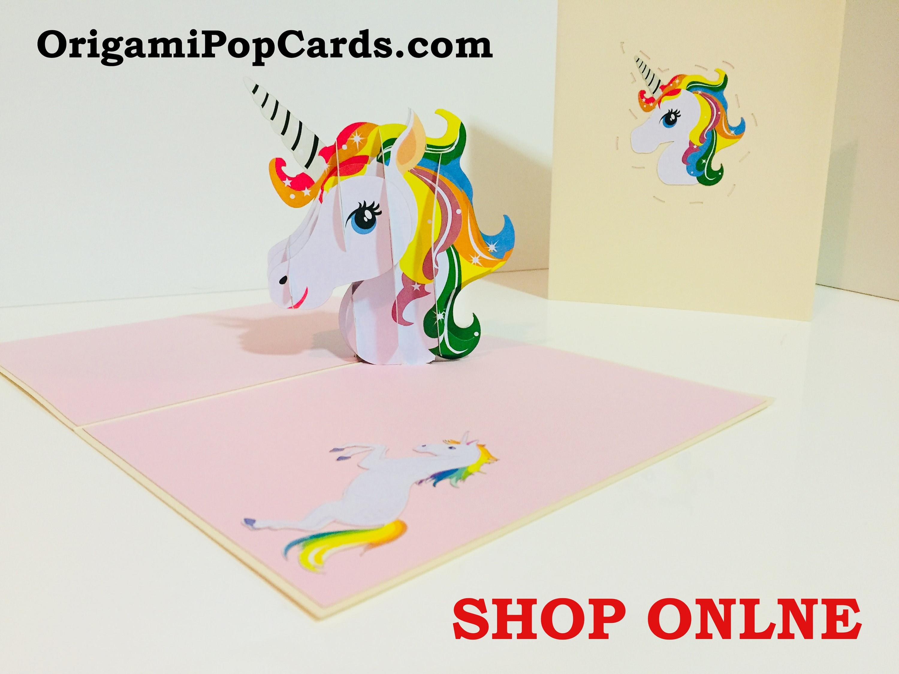 Rainbow Unicorn Head Card Created by Origami Pop Cards - Etsy