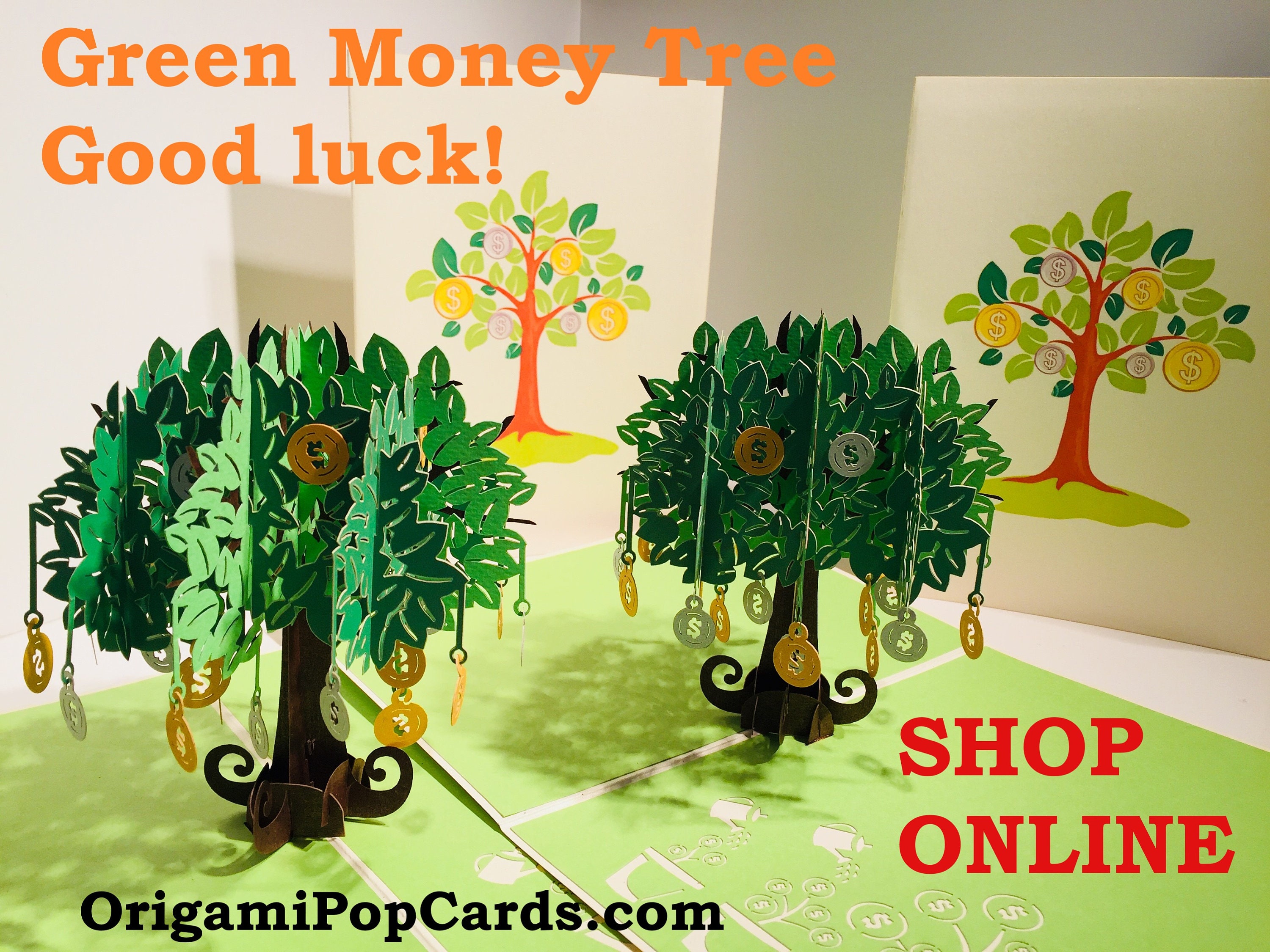 Green Money Tree Good Luck Card - Created by Origami Pop Cards ...