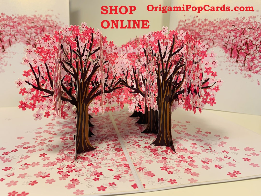 Japanese Sakura Forrest Pink Cherry Blossom Tree - Origami Pop Cards ...