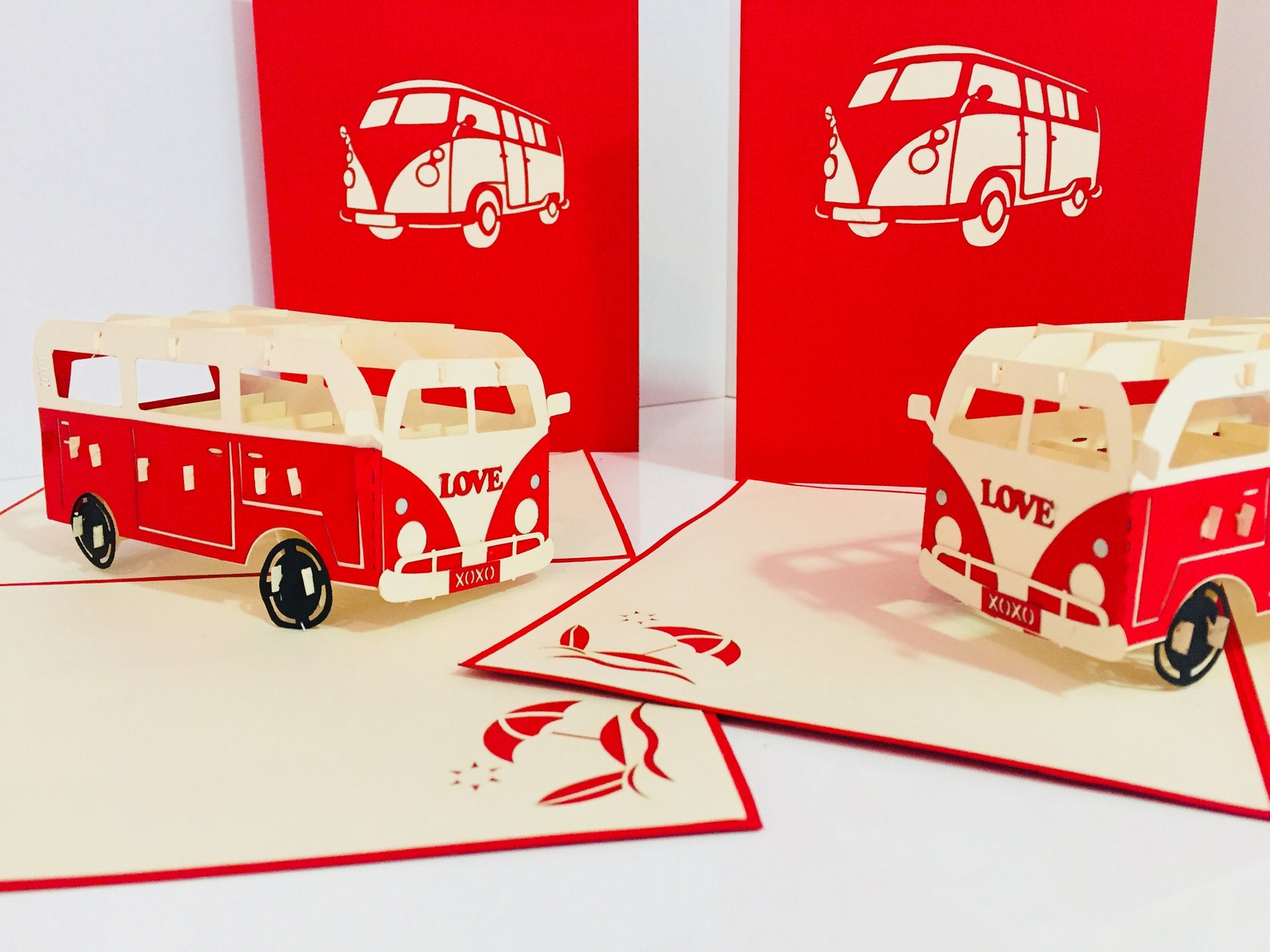 Cute VW Sufer Kombi Vintage Campervan in Red Created by Origami Pop ...