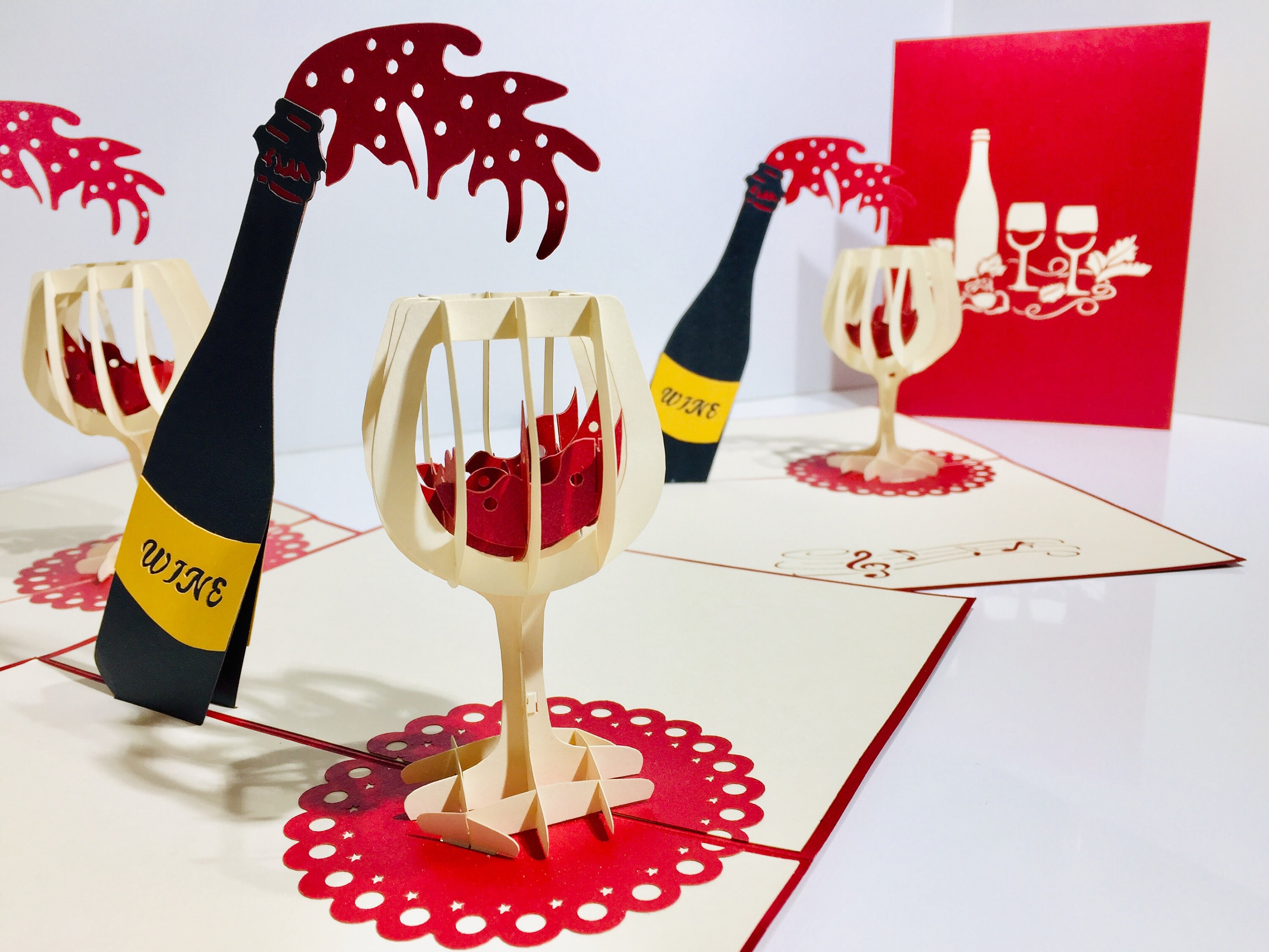 Wine Bottle and Glass Card - Created by Origami Pop Cards Sydney ...