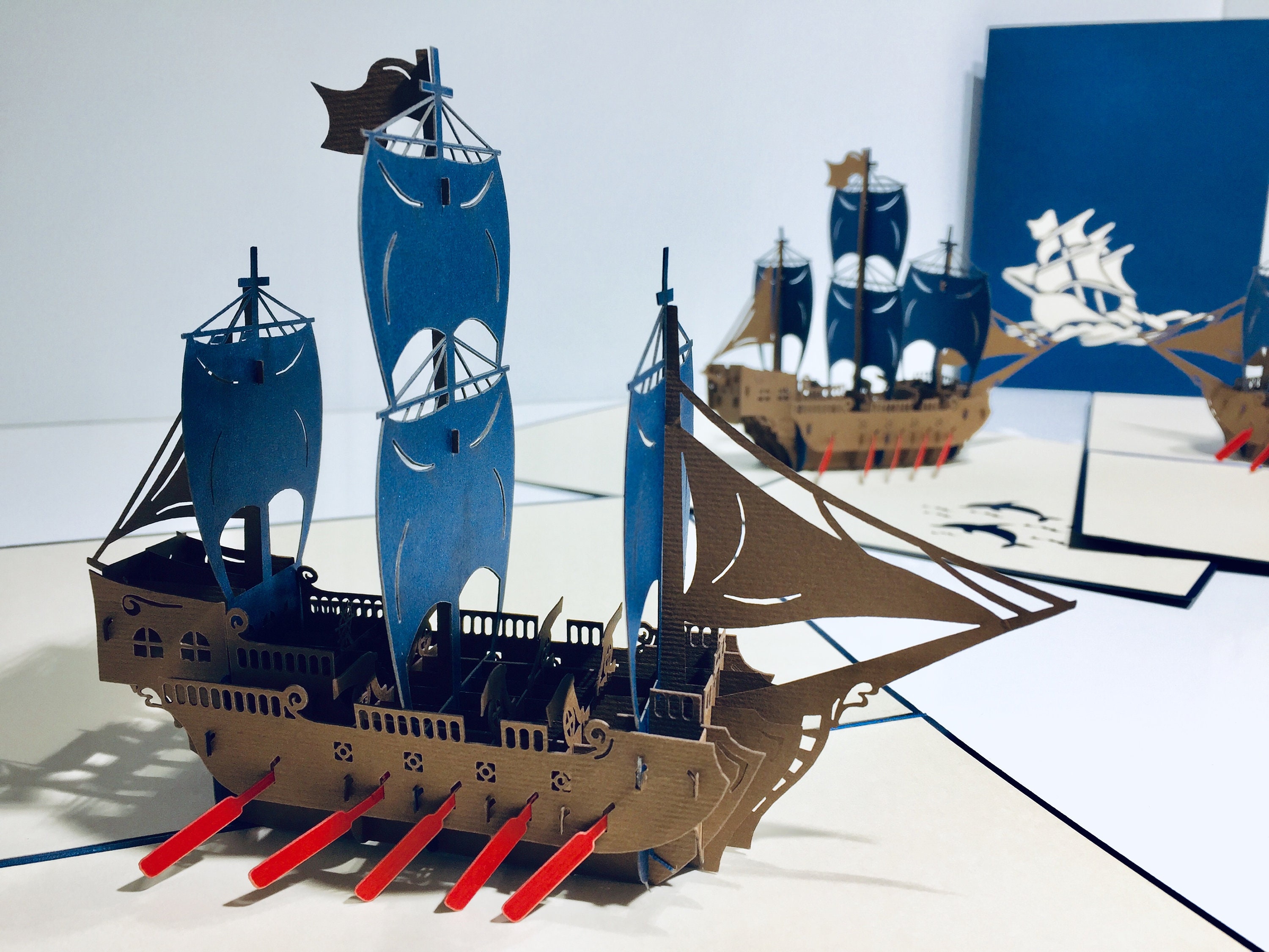 Royal Blue Viking Ship Card Created by Origami Pop Cards Sydney ...