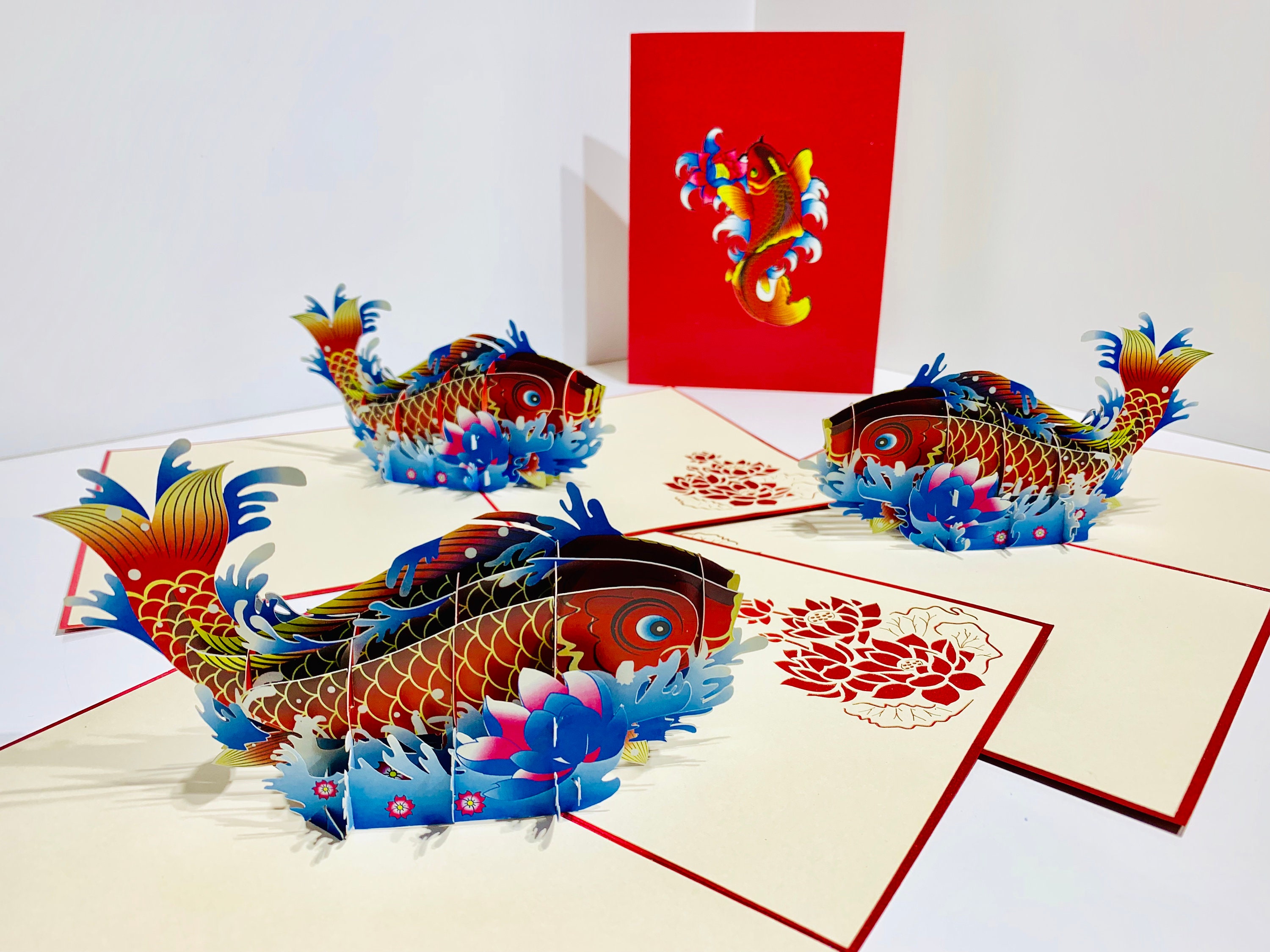 Red Koi Japanese Fish Card Created by Origami Pop Cards - Etsy