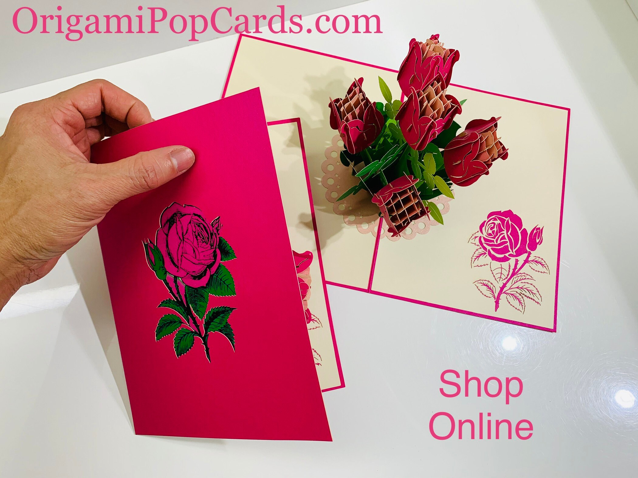 Hot Pink Rose Bouquet Card Created by Origami Pop Cards 3D - Etsy