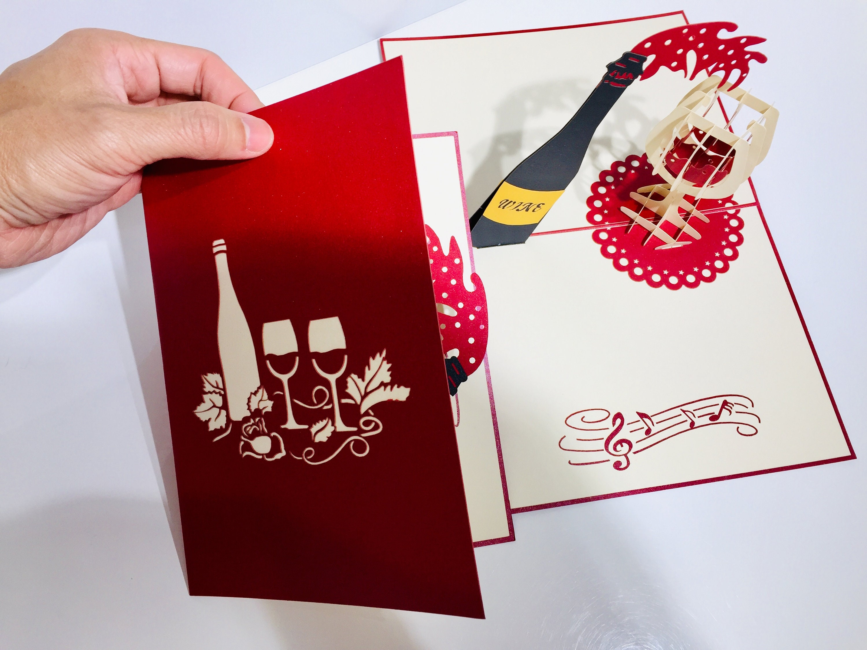 Wine Bottle and Glass Card - Created by Origami Pop Cards Sydney ...