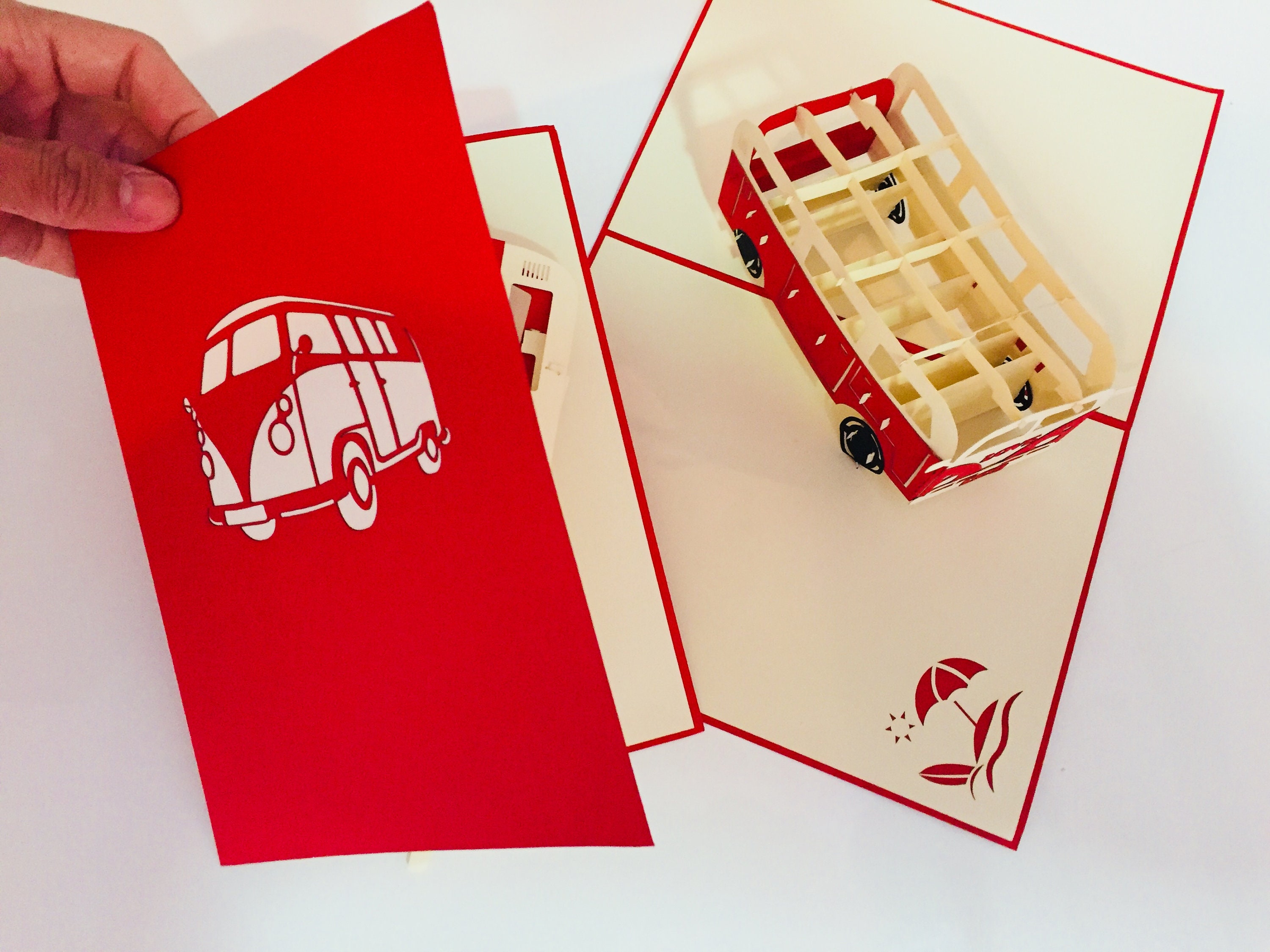 Cute VW Sufer Kombi Vintage Campervan in Red Created by Origami Pop ...