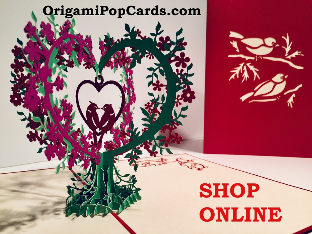 Purple & Red Lovebird - Tree of Love Heart Card - Created by Origami ...