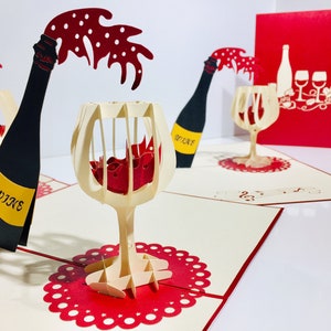 Wine Bottle and Glass Card - Created by Origami Pop Cards Sydney ...