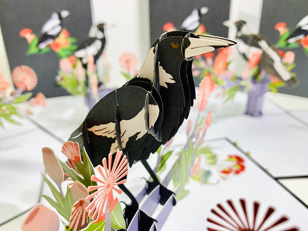 Australian Magpie Birthday 3D Greeting Card - Origami Handmade Birthday ...