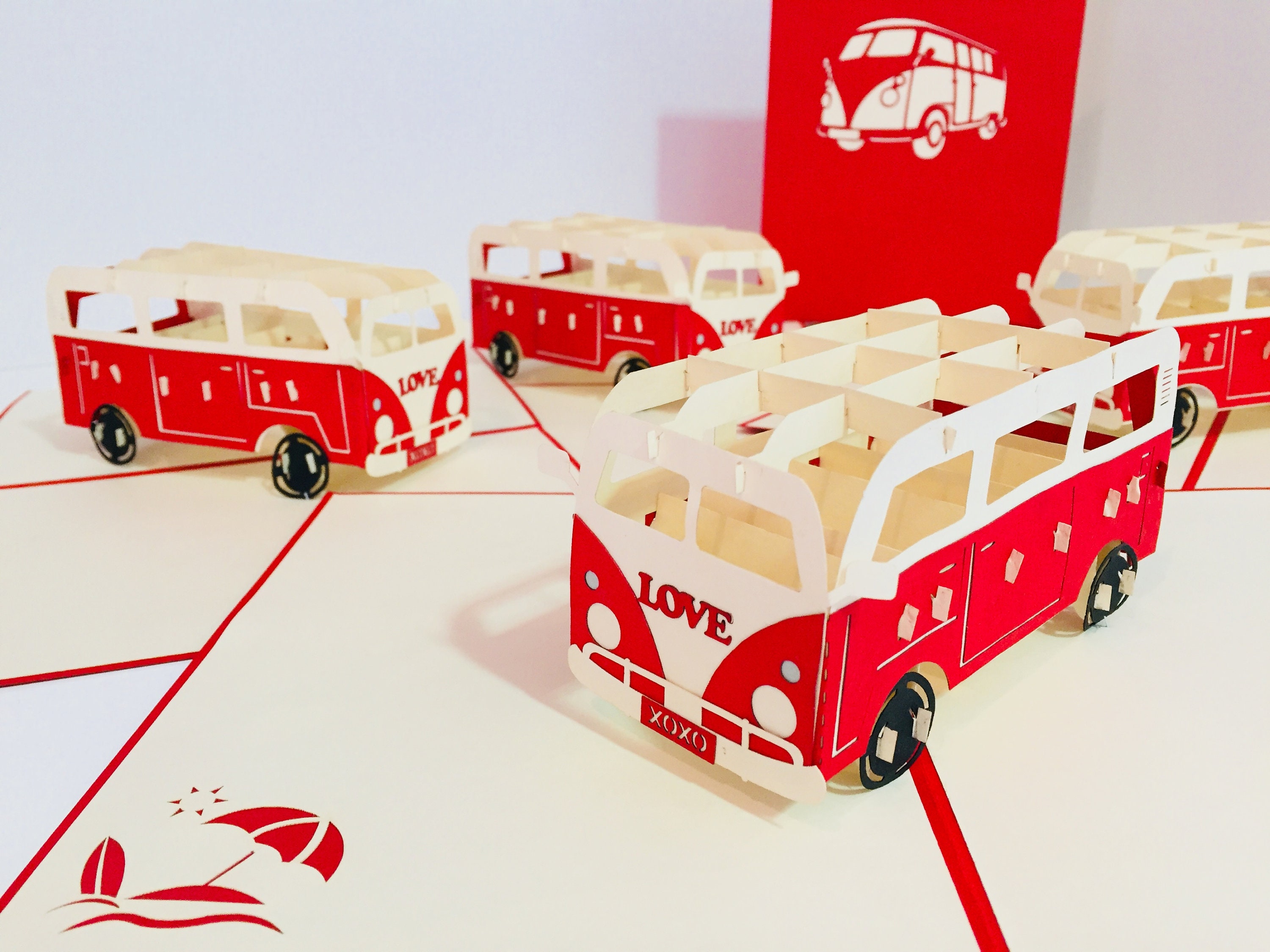 Cute VW Sufer Kombi Vintage Campervan in Red Created by Origami Pop ...