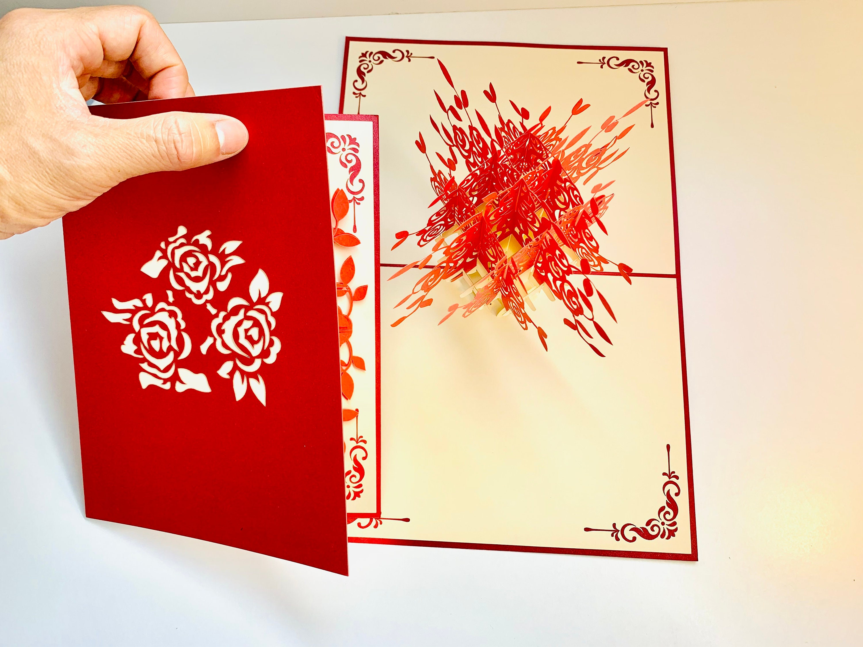 Red Rose Bouquet Flower Pop up 3D Card - Created by Origami Pop Cards ...
