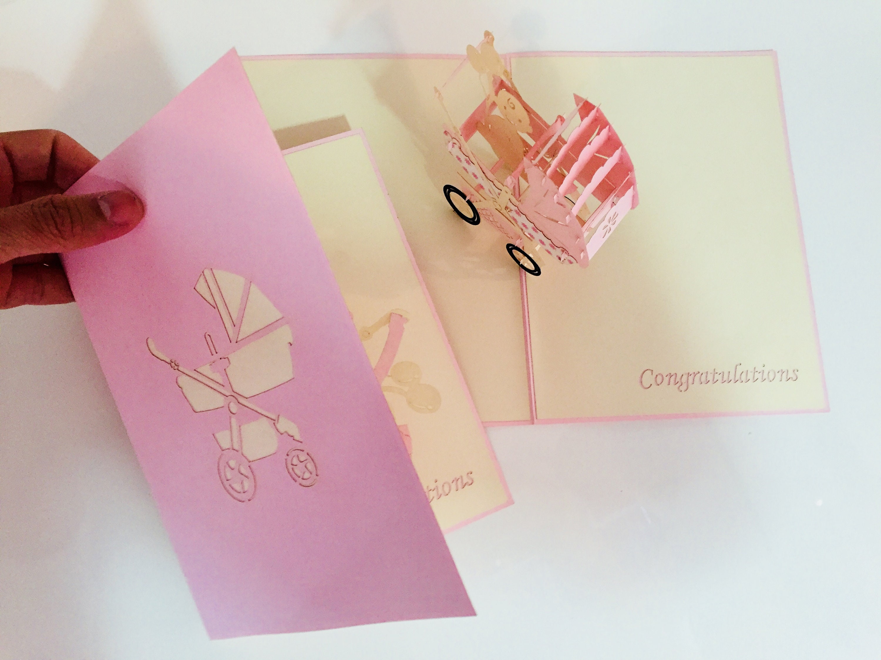 Baby Carriage Pram in Pink 3D Birthday Greeting Card Origami - Etsy