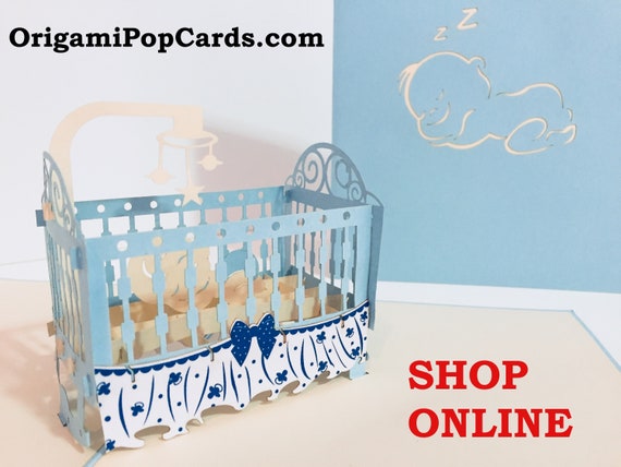 Baby Carriage Pram Blue3d Birthday Greeting Card Origami | Etsy