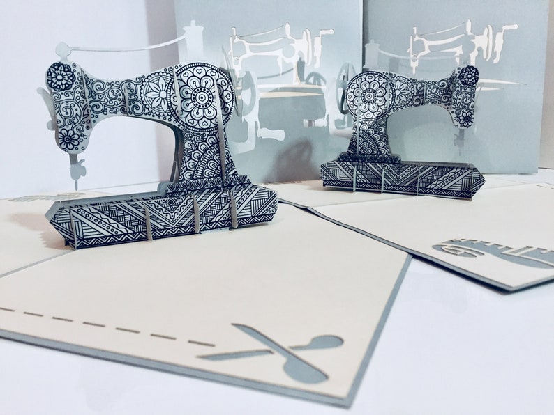 Sewing Machine 3D Birthday Greeting Card Origami Handmade Birthday Card ...