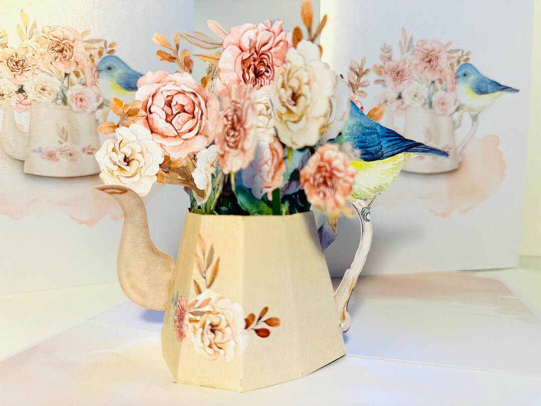 Vintage Watering Can With Roses 3D Pop up Origami Greeting Card Happy ...