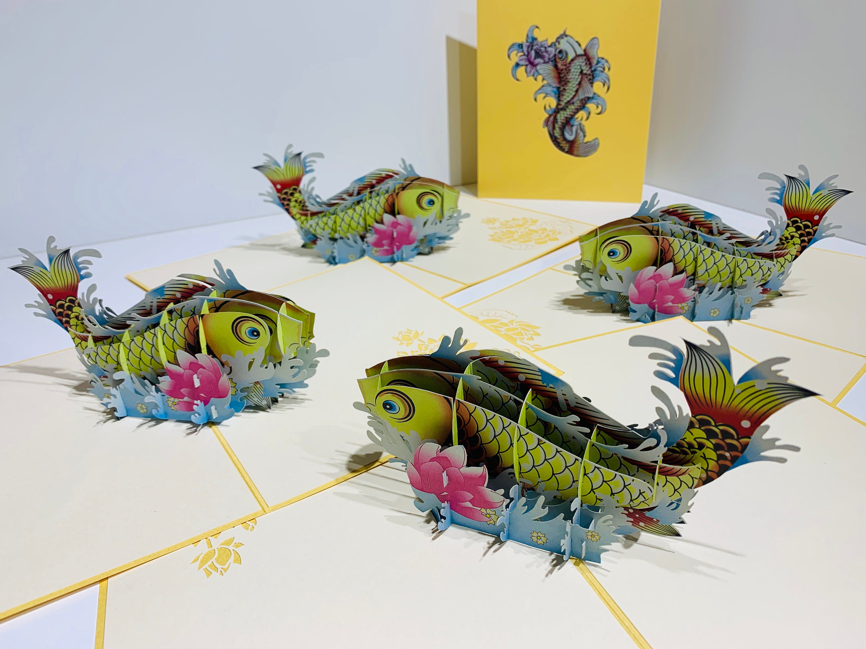 Gold Koi Japanese Fish Card Created by Origami Pop Cards - Etsy