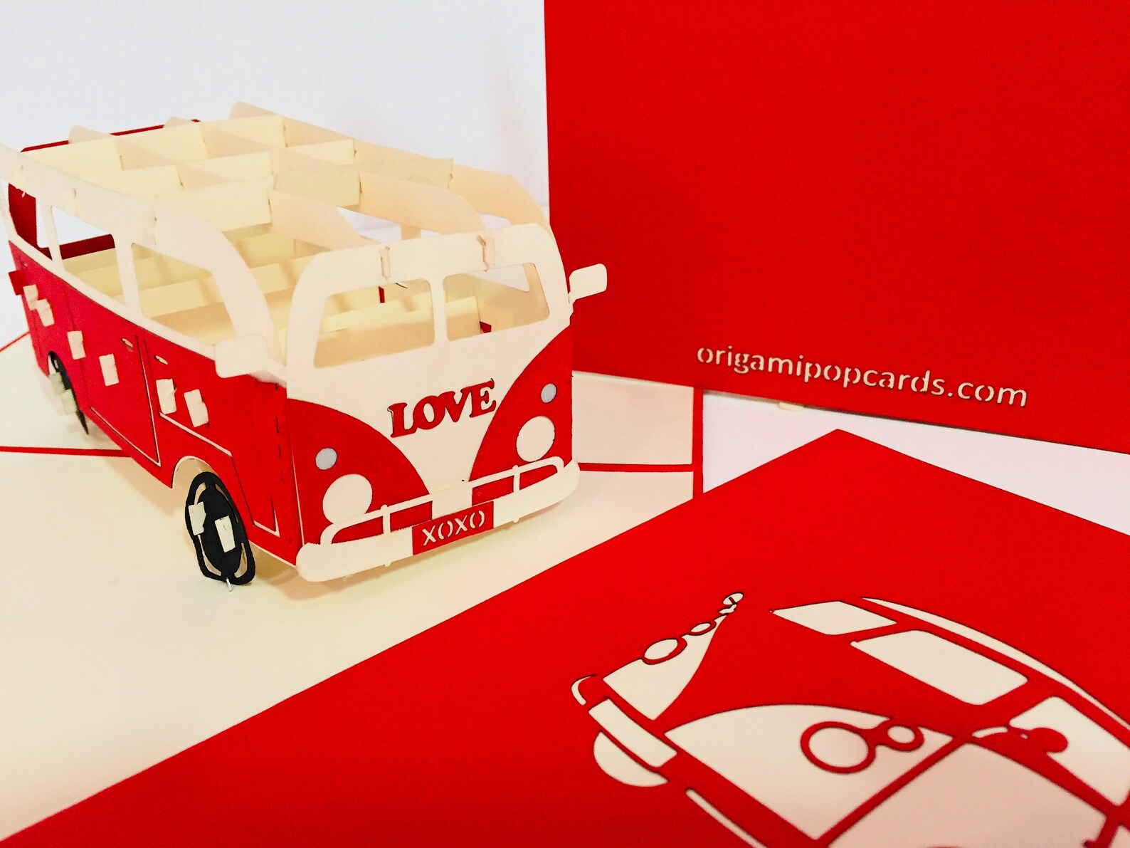 Cute VW Sufer Kombi Vintage Campervan in Red Created by Origami Pop ...