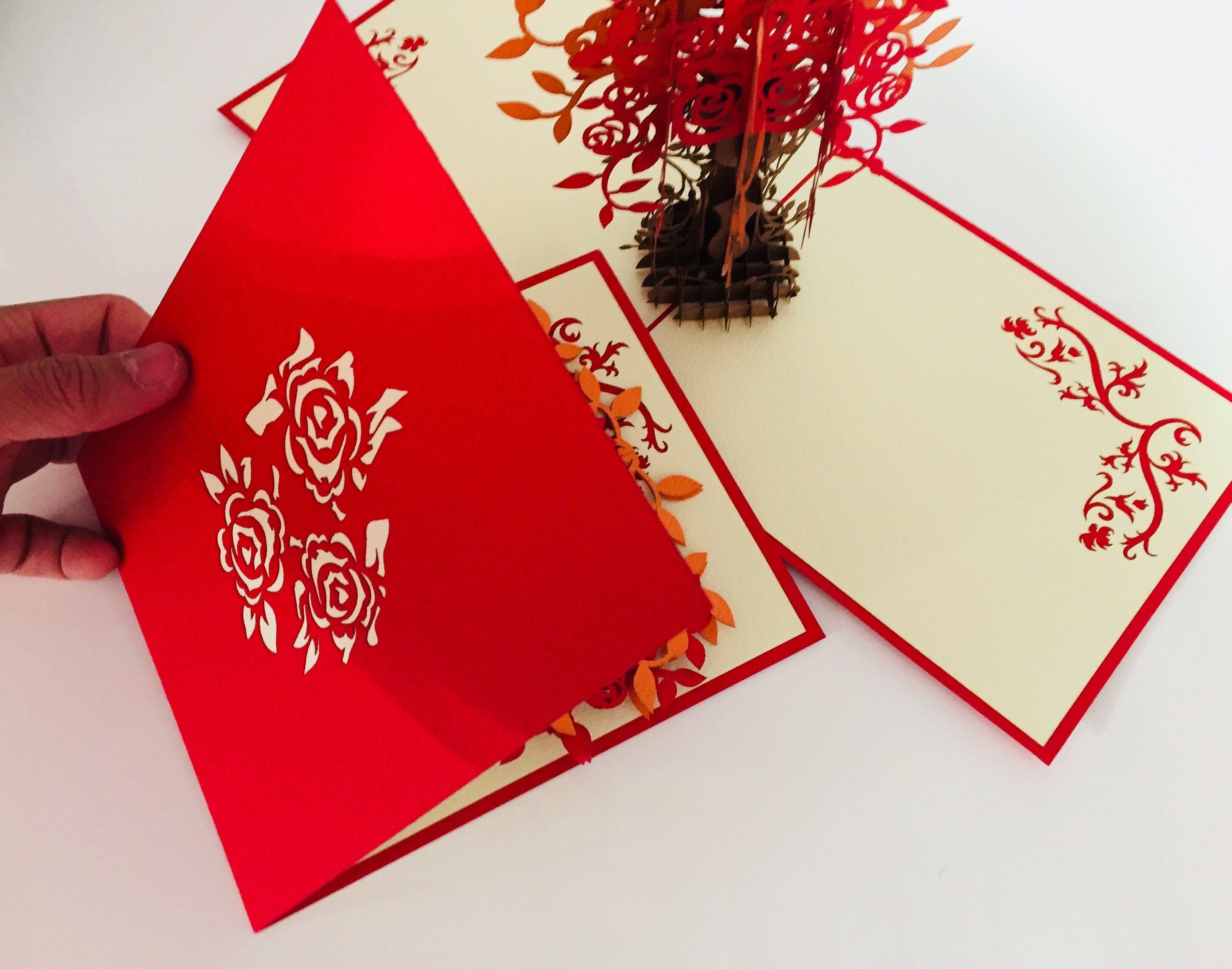 Orange Red Rose Bouquet Card Created by Origami Pop Cards Sydney ...