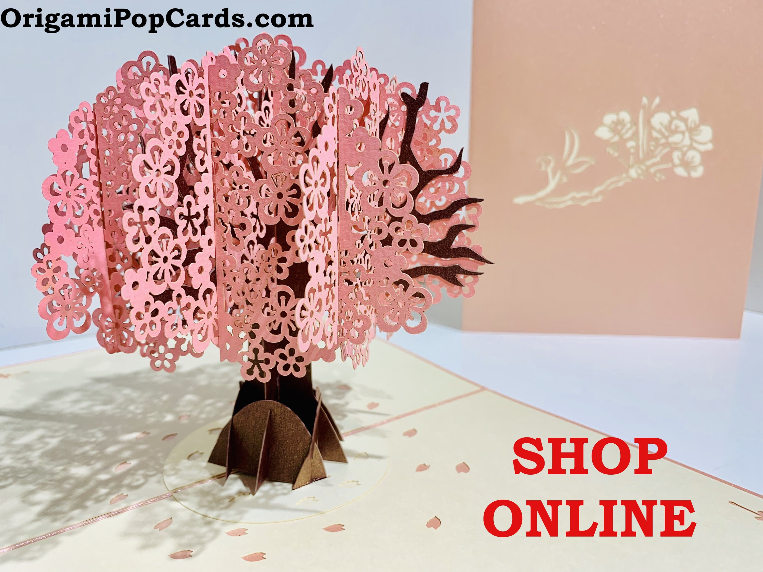 Pink Cherry Blossom Tree Card Created by Origami Pop Cards - Etsy