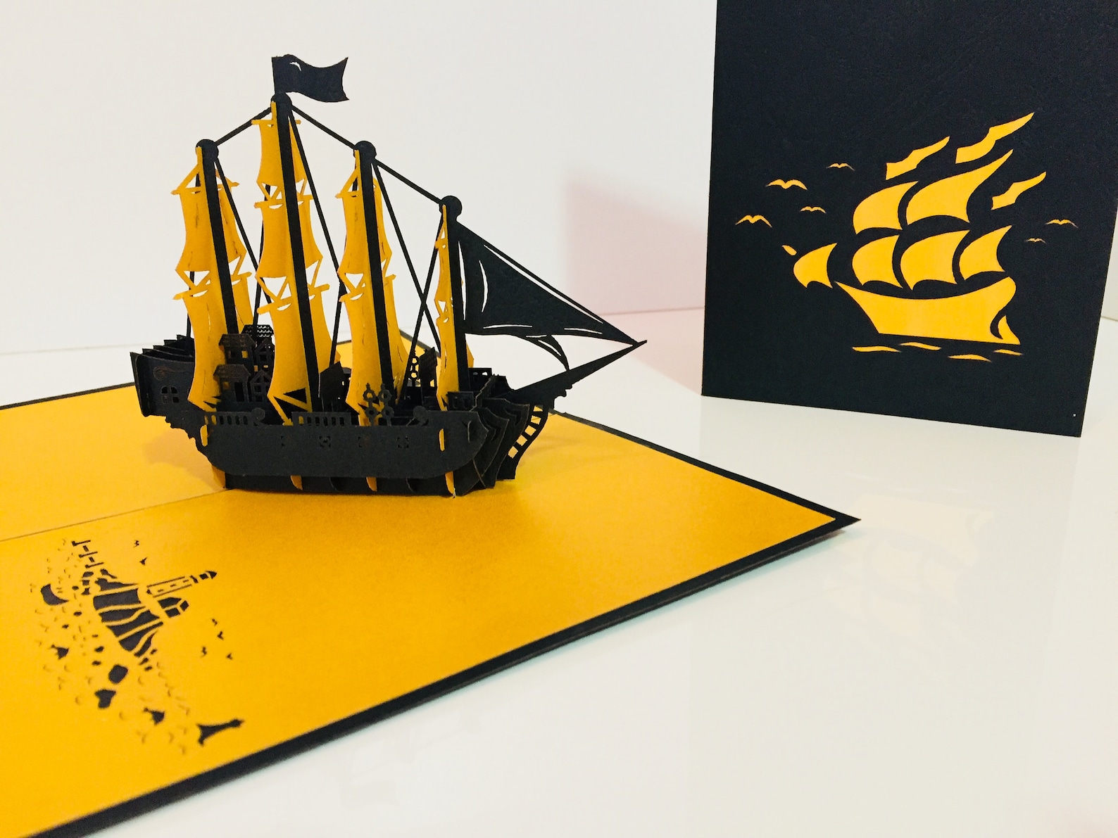 Metallic Gold & Black Pirate Ship Card - Created by Origami Pop Cards ...