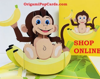 Monkey Pop up Card - Etsy