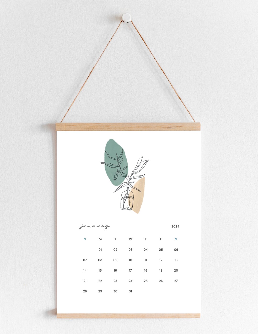 2024 Boho Printable Calendar Botanical, Minimal, Wall Calendar 2023 ...