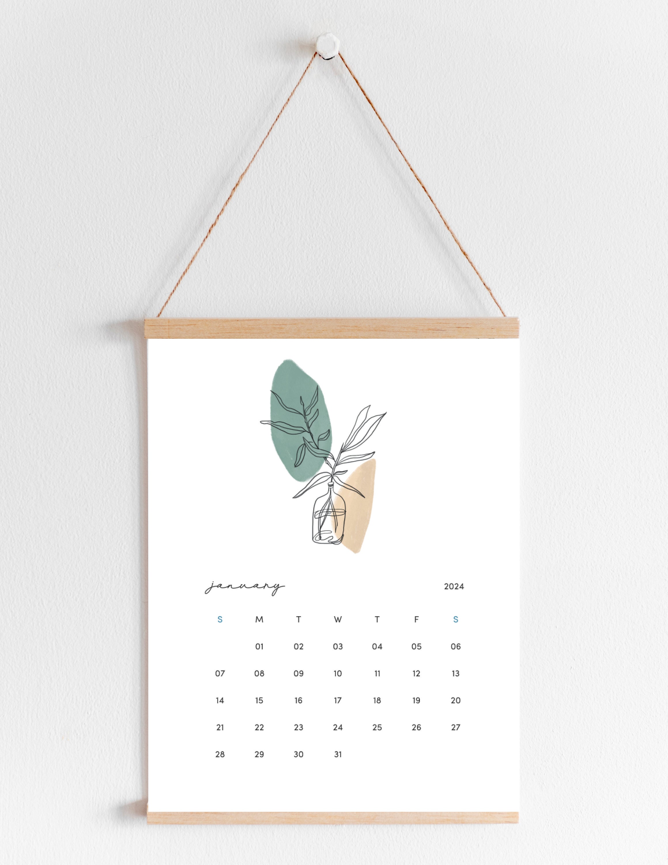 2024 Boho Printable Calendar Botanical, Minimal, Wall Calendar 2023 ...