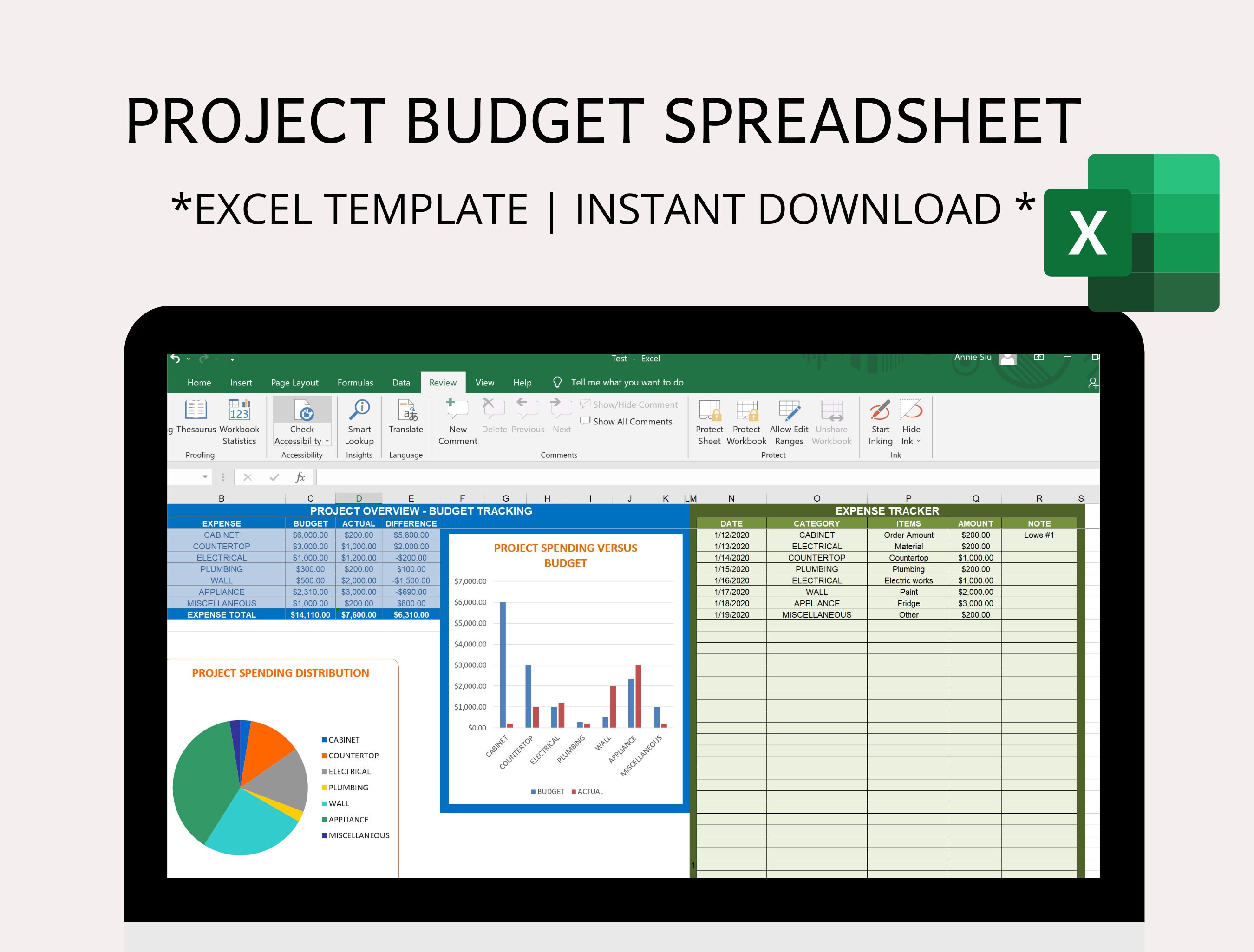 Project Budget Planner Excel Template With Expense Trackers - Etsy