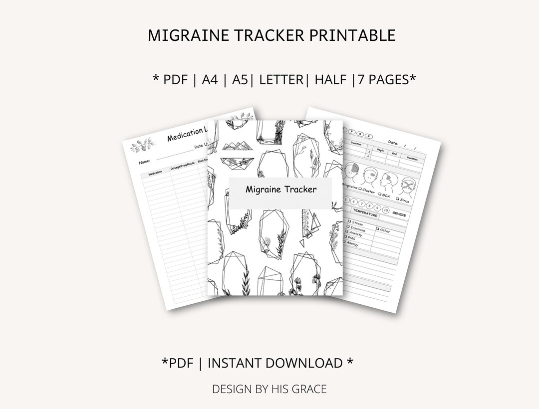 Migraine Tracker Printable: Symptom & Headache Journal (A5, A4, Letter ...