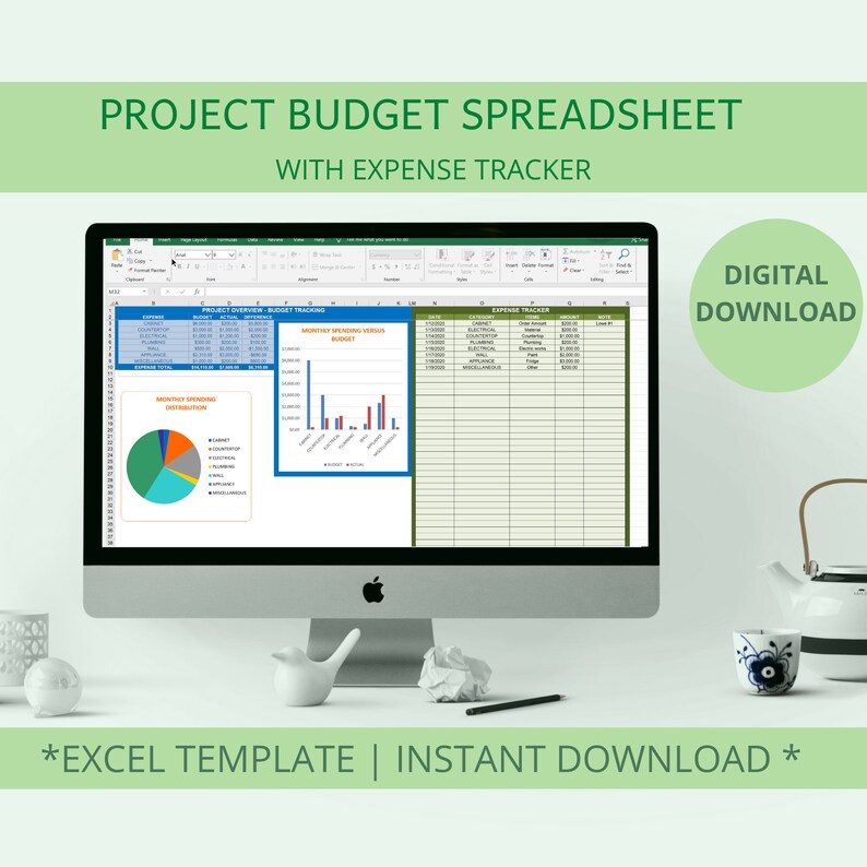 Project Budget Planner Excel Template with expense trackers | Etsy