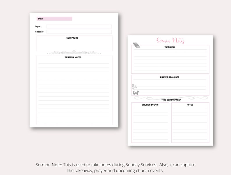 Sermon Notes Printable | Church Notes Planner Inserts | A5, A4, Half ...