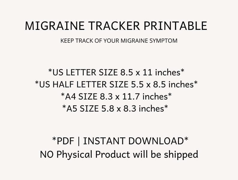 Migraine Tracker Printable: Symptom & Headache Journal (A5, A4, Letter ...