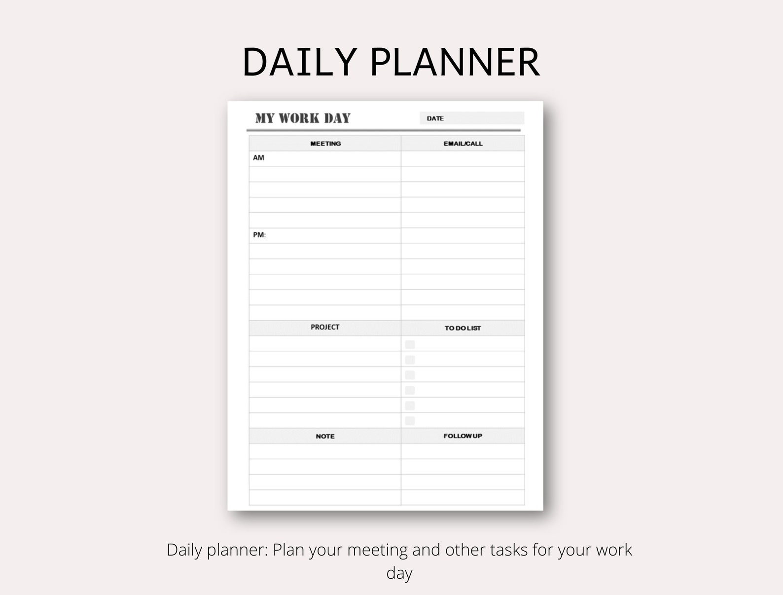 Work Planner, Weekly Planner, Work Daily Planner, Work Day, Meeting ...