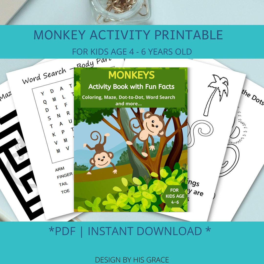 Monkey Activity Printable With Fun Facts for Kids Ages 4 6 : - Etsy ...