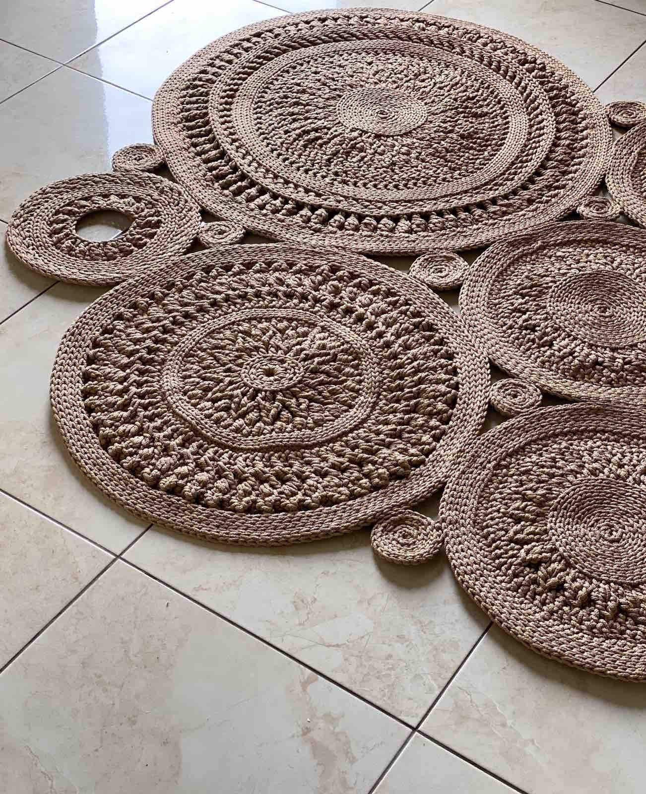 Crochet Mocha Color Carpet of Circles of Different Sizes. - Etsy