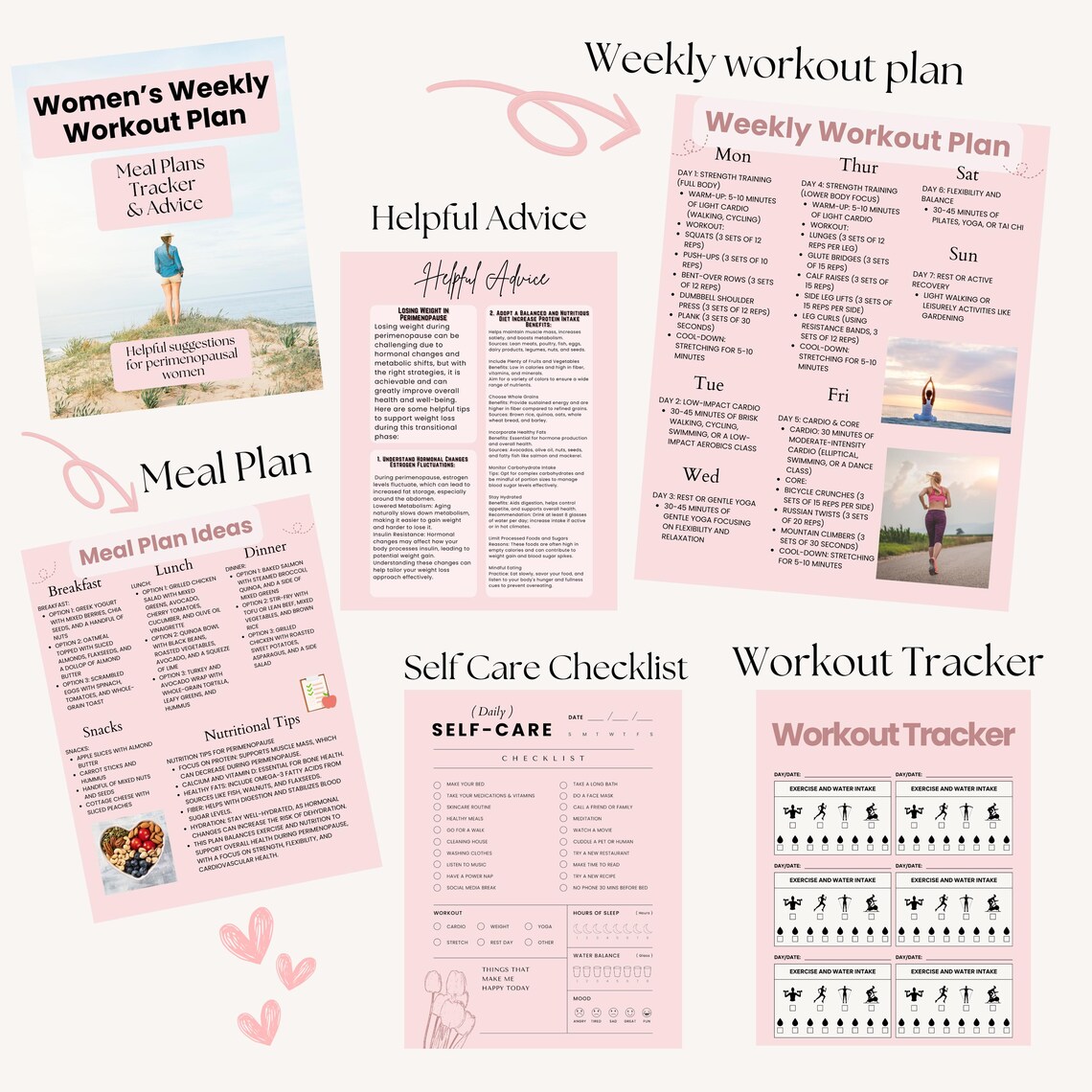 Printable Women's Weekly Workout Plan Meal Plan Self-care Checklist ...