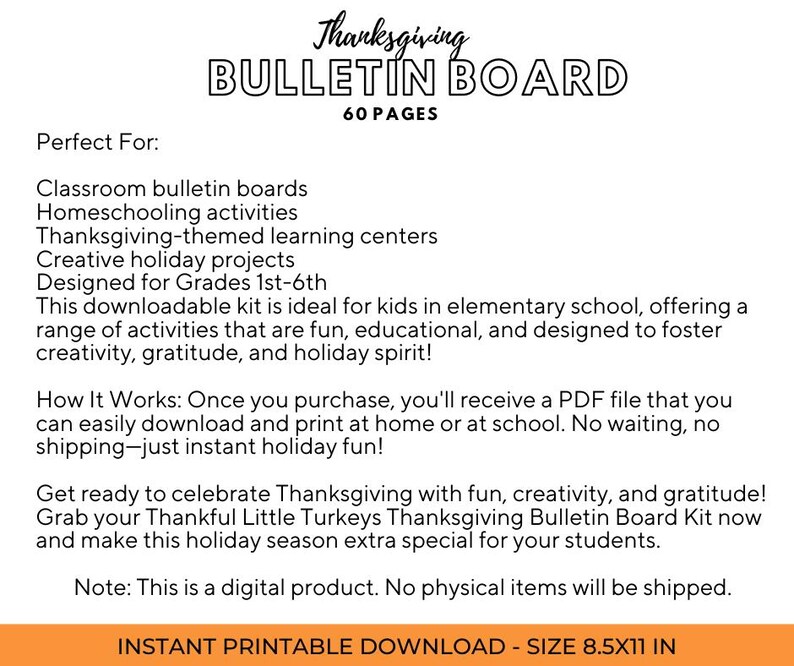 Thanksgiving Bulletin Board Activities 1st-6th Grade Digital Download ...