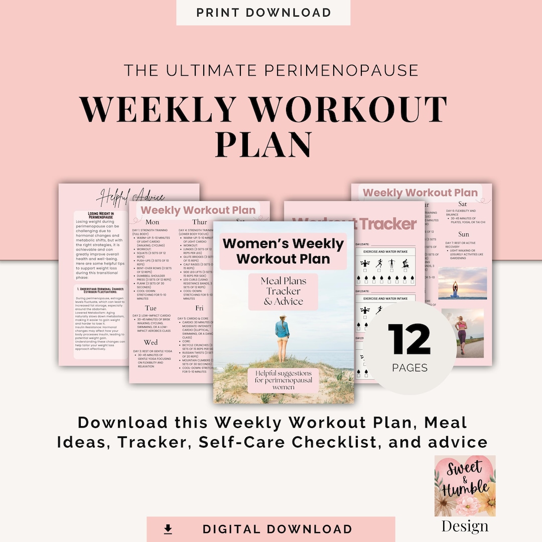 Printable Women's Weekly Workout Plan Meal Plan Self-care Checklist ...