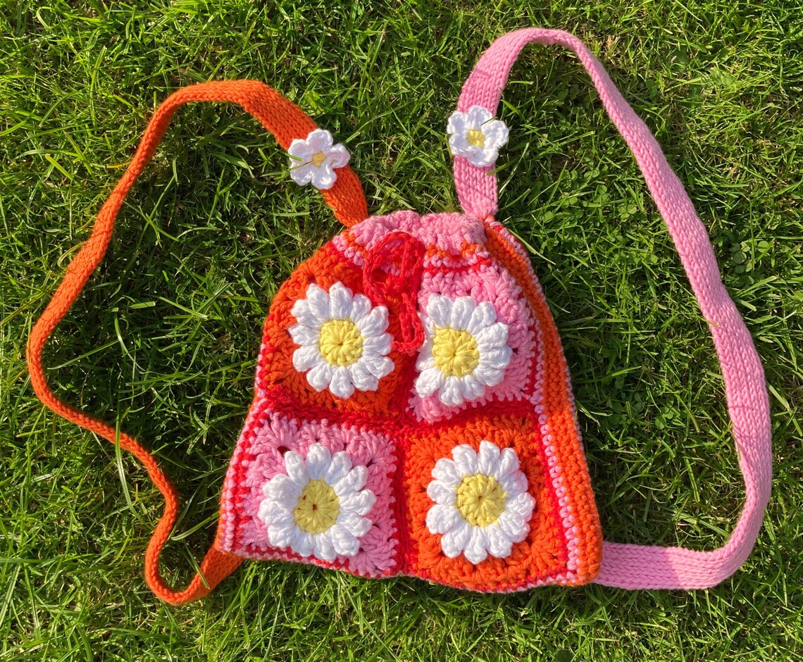 Daisy Crochet Mini Backpack in Orange Pink and Red - Etsy