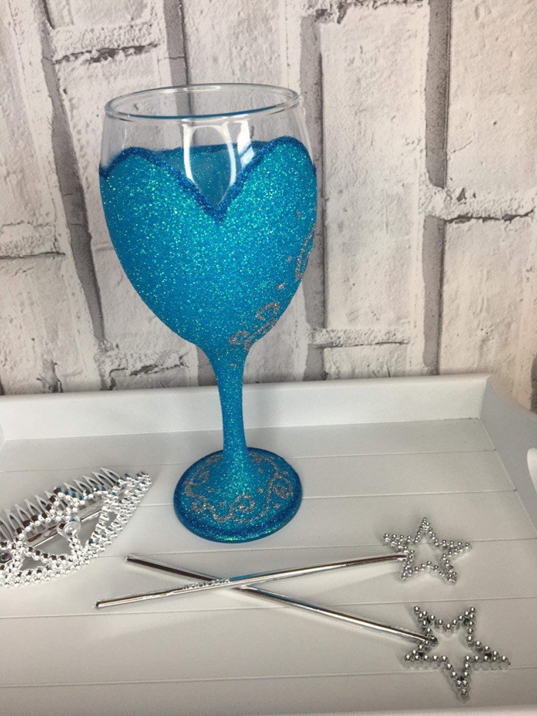 Sparkly Princess Wine Glass, Glittery Wine Glasses, Personalized ...