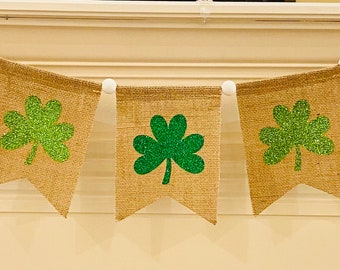 Lucky Burlap Banner, Shamrock Leaf Banner, St Patricks Day Decor, St ...
