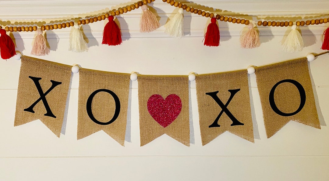XOXO Valentine’s Day Burlap Banner, Valentine’s Day Banner, Valentine’s ...