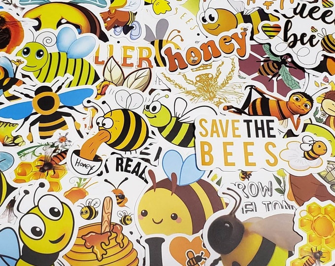 50 Bee Stickers Vinyl Bee Decals Beekeeper Stickers Honey Bee Stickers ...