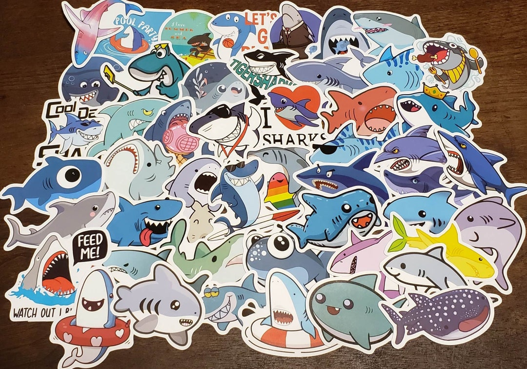 49 Shark Themed Stickers Vinyl Shark Decals Shark Sticker - Etsy
