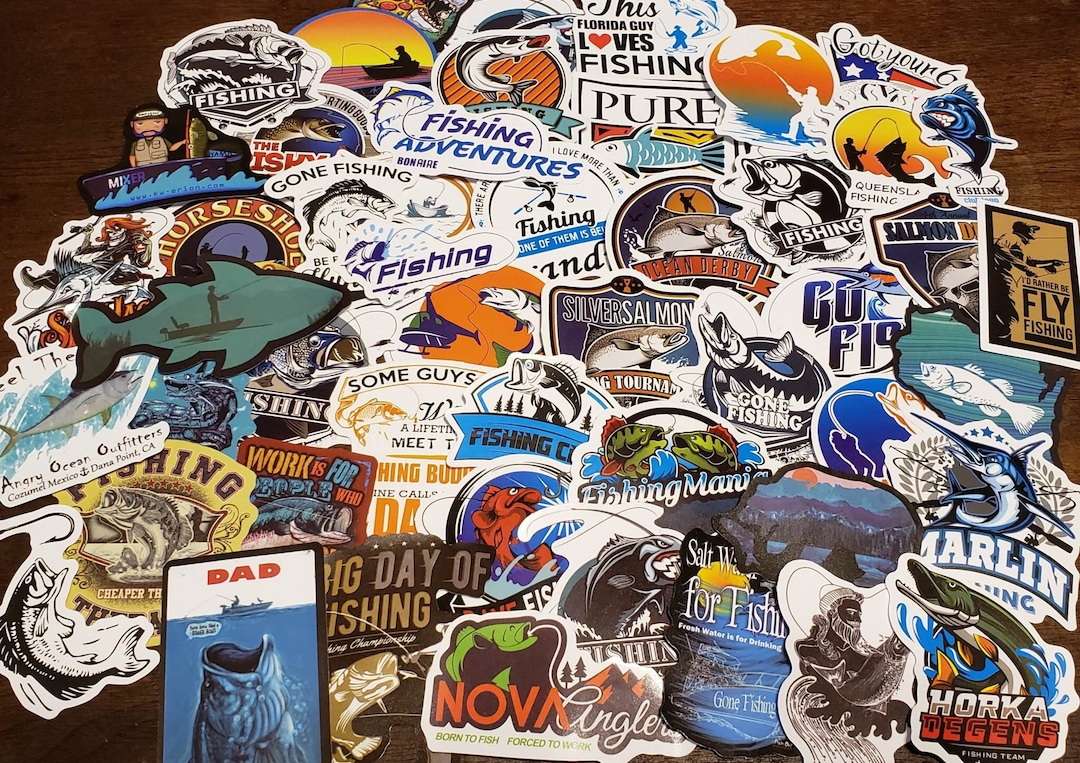 50 Fishing Themed Stickers | Vinyl Fishing Decals | Fishermen Stickers ...