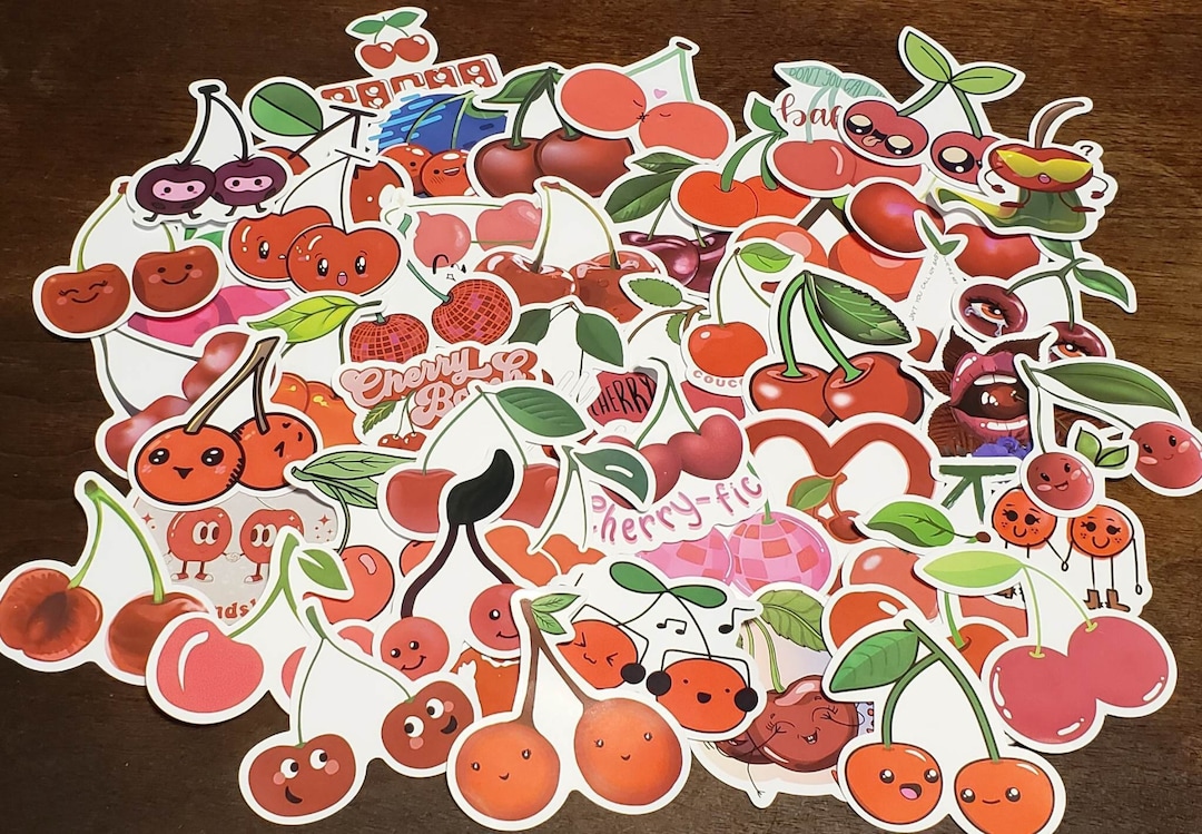 50 Cherry Stickers | Vinyl Cherry Decals | Fruit Stickers | Food ...