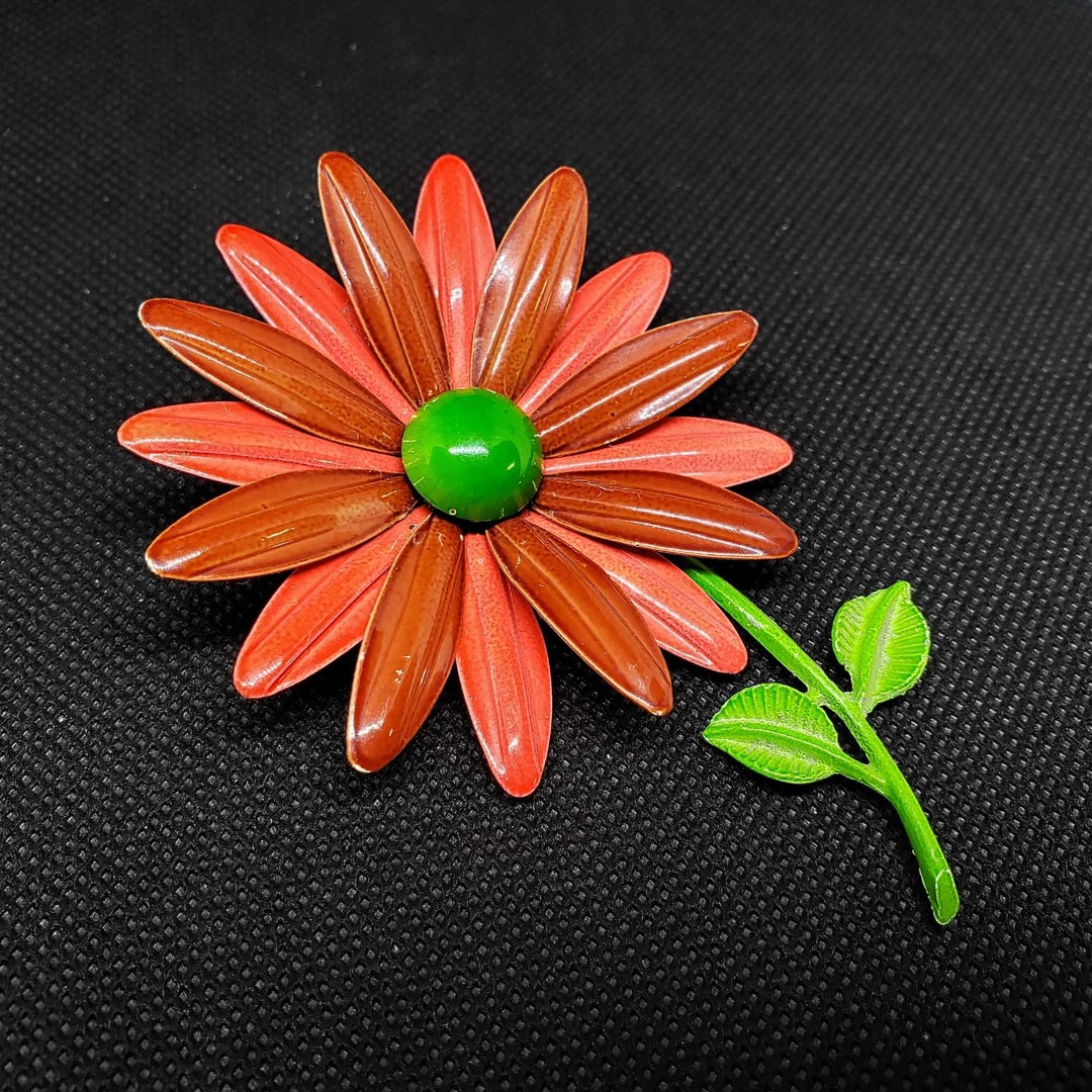 Vintage Flower Pin Red Daisy Brooch Metal Daisy Brooch Vintage Jewelry ...
