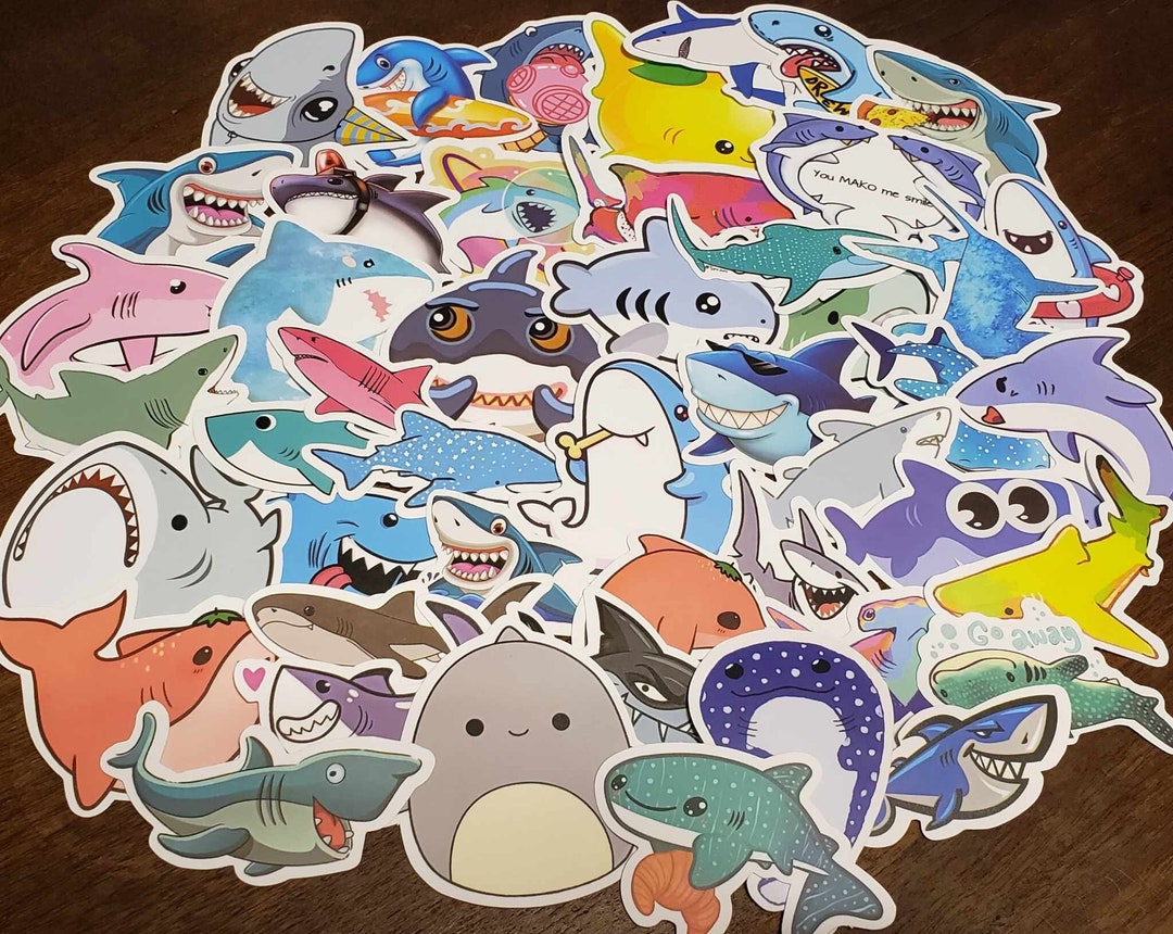 48 Vinyl Shark Themed Stickers | Vinyl Shark Decals | Cute Stickers ...
