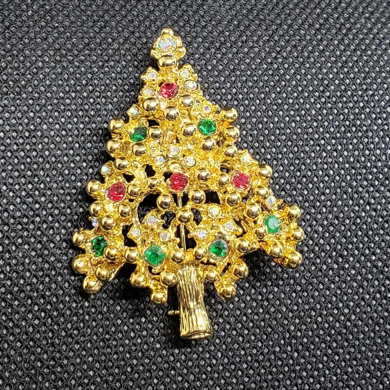Vintage Rhinestone Christmas Tree Holiday Brooch Pin | Vintage ...