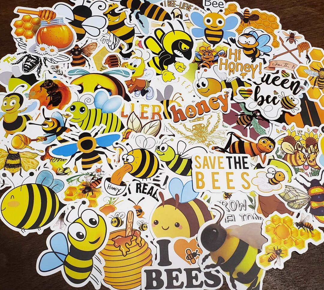 50 Bee Stickers Vinyl Bee Decals Beekeeper Stickers Honey Bee Stickers ...